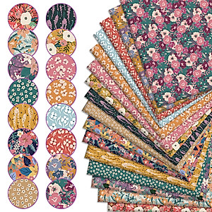 JarThenaAMCS 16Pcs Retro Floral Cotton Fabric Bundles 18 x 22 Inch Vintage Flower Meadow Flowers Fat Quarter Wildflower Quilting Patchwork for Mother's Day DIY Handmade Sewing Crafting