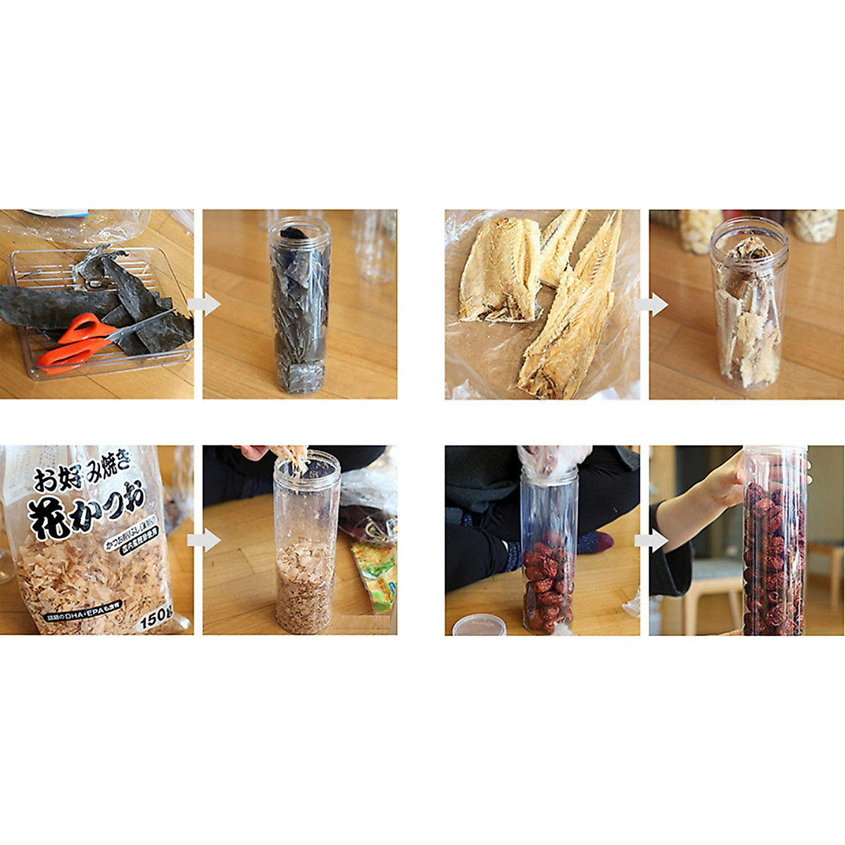 Silicook Clear Plastic Jar, 40oz, Square Shaped, Transparent, Food Storage Container, Kitchen & Household Organization for Dry goods, Spices, Vegetables, Ingredients etc