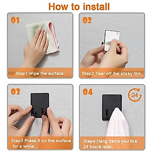 TONHTCAT Adhesive Hooks, Stick on Stainless Steel Towel Robe Razor Wall Hooks for Bathroom Kitchen, Sticky Heavy Duty Durable Shower Hangers for Hanging Hat Coat Key 6-Pack (Black)