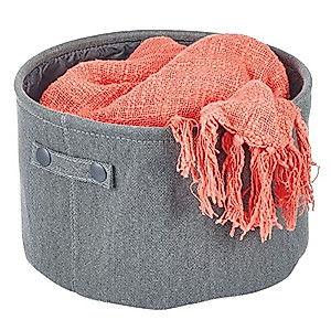 mDesign Soft Cotton Fabric Bathroom Storage Bin with Handles - Organizer for Towels, Toilet Paper Rolls - for Closets, Cabinets, Shelves - Textured Weave - Charcoal Gray