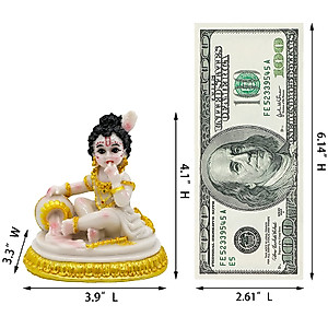 Indian God Baby Krishna Statue - 4.1" H Handmade Hindu Idol Krishna Figurine for Car Dashboard India Home Office Mandir Temple Pooja Item Murti Puja Product Diwali Gifts