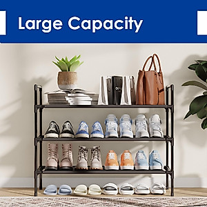 Sakugi Shoe Rack - 3-Tier Shoe Organizer w/Upgraded Oxford Cloth, Sturdy Shoe Storage Shelf w/Metal Frame, Stackable Shoe Rack for Closet, Space-Saving Shoe Rack for Entryway, Black, X-Large