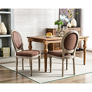 Kmax Farmhouse Dining Room Chairs, French Distressed Bedroom Chairs with Round Back, Brown Wood Legs Elegant Tufted Kitchen Chairs, Set of 2, Gray