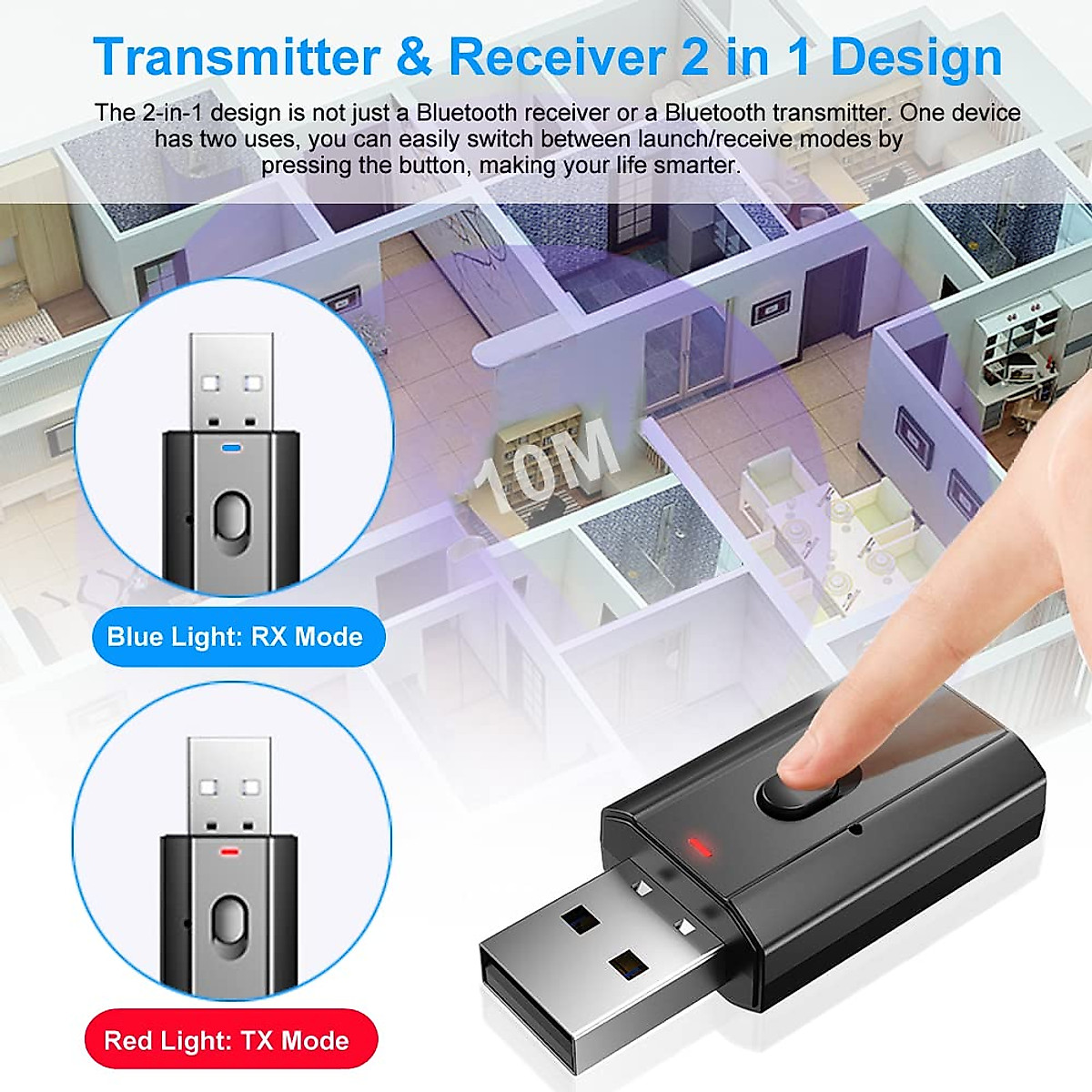 BAVNCO Bluetooth Car Adapter, Mini Bluetooth 5.0 Stereo Transmitter Receiver Wireless 3.5mm Aux Jack Adapter Hands-Free Car Kit Built-in Mic for Car Aux, Home Stereo, Headphones, PC,TV and More