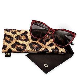 Sofia Vergara x Foster Grant Women's Sofia Sunglasses Cat Eye, Black and Red Leopard, 55 mm