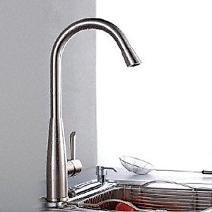 Faucetland 006001857 Contemporary Solid Brass Kitchen Faucet - Nickel Brushed Finish
