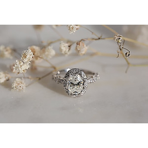 1 7/8 CTW Oval Cut Moissanite Halo Engagement Ring 10K White Gold - 5.0