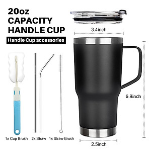 GUDEMAO 20 oz Tumbler with Handle, Stainless Steel Insulated Tumbler with Lid and Straw, Double Wall Vacuum Insulated Coffee Mug Tumbler, Insulated Coffee Thermal Cup for Cold and Hot (Black)