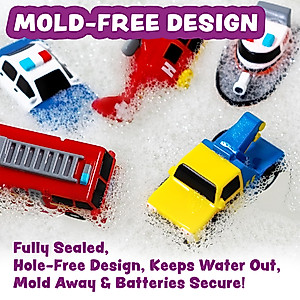 Tub Works® Emergency™ Cars Light Up Bath Toys, 6 Pack | Water-Activated Light Up Toys Flash & Change Color | Soft, Squeezable Baby & Toddler Bath Toys | Sensory Toys with Bath Lights for Kids Bath