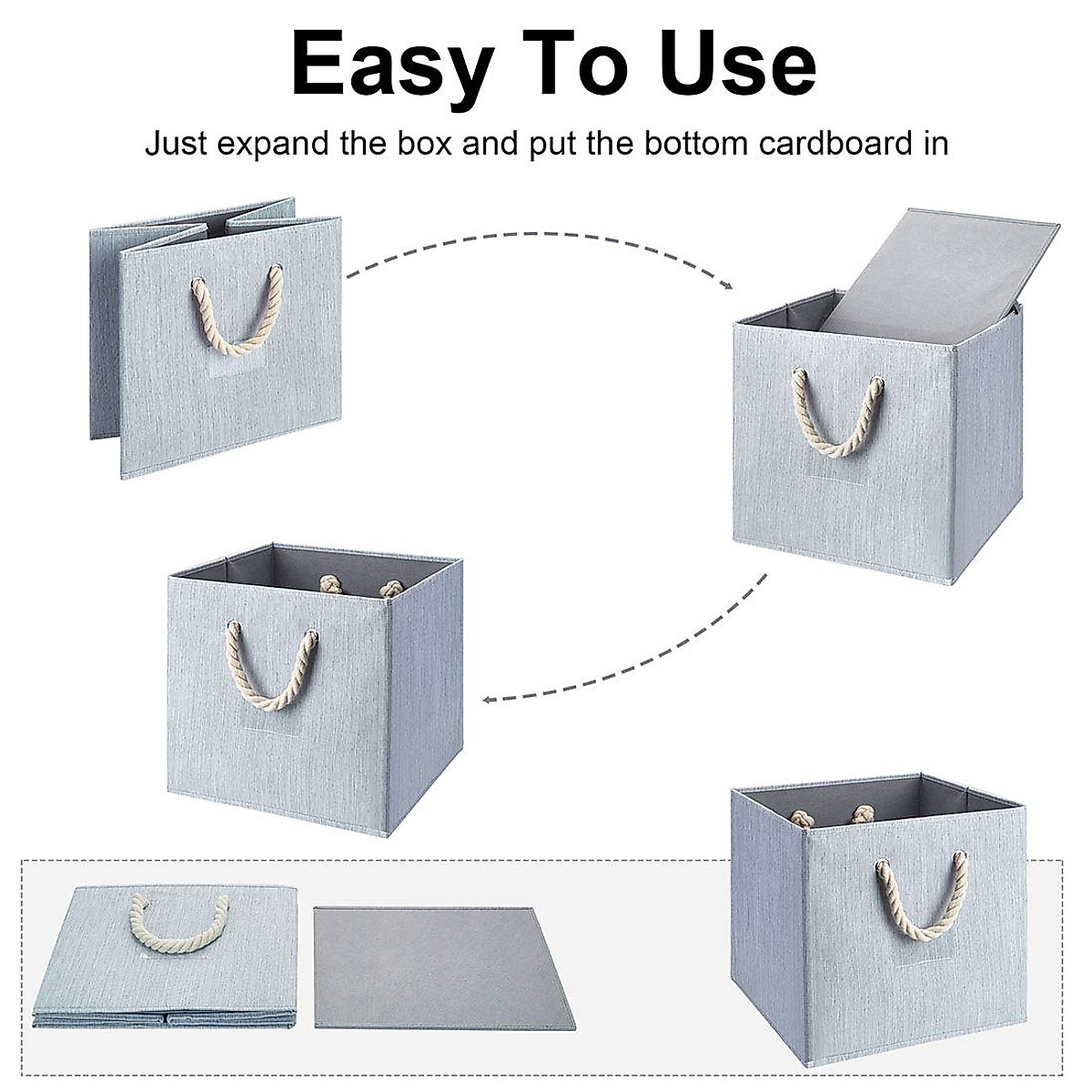 i BKGOO Foldable Storage Cube Bins Grey Bamboo Fabric Collapsible Resistant Basket Box Organizer with Cotton Rope Handle for Home Office and Nursery 13x13x13 inch