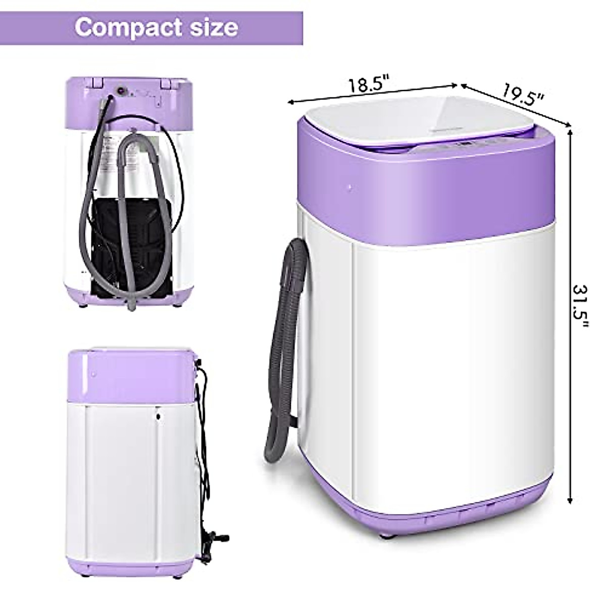 COSTWAY Portable Washing Machine, Built-in Drain Pump, 8Lbs Capacity, Full-Automatic washer with 6 Programs, 6 Water Levels, Child Lock, Compact Washer and spinner Combo for RV, Dorm, Apartment (Purple)
