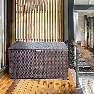 Verano Garden Outdoor Patio Storage Box Waterproof,120 Gallon Large Deck Box Wicker Storage Bin for Cushions, Garden Tools, Toys, Espresso Brown