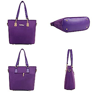 AlwaySky Nylon Women's Shoulder Bag 6 PCS Top-Handle Handbag Tote Purse Wallet Key Case Set (Purple)