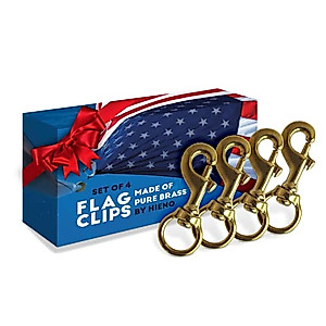 Flag Clips for Rope 4-Pack - Durable 3.2” Bronze Brass Snap Clip with Swivel Eyelet - Best for Flag Poles with Halyard Rope - 4 PCS Flag Pole Clips by Hieno Supplies