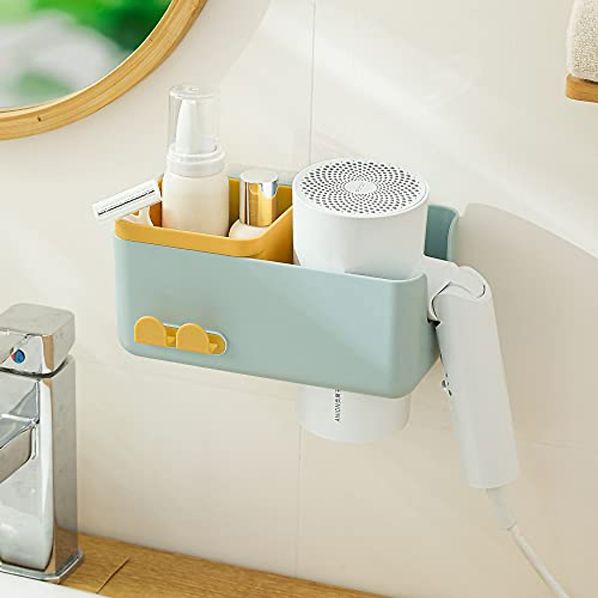 Poeland Hair Dryer Holder Wall Mounted, Hair Tools Organizer for Bathroom, Bathroom Supplies Caddy Storage for Hair Dryer Accessories, Makeup, Toiletries