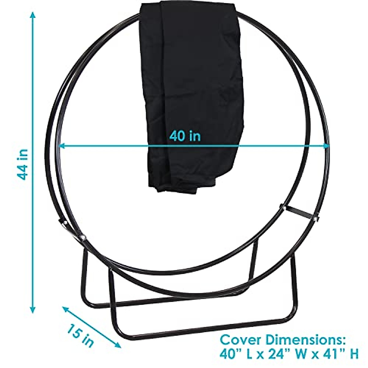 Sunnydaze Outdoor Firewood Log Hoop and Cover Set - Powder-Coated Steel Rack and PVC Cover - Black - 40-Inch