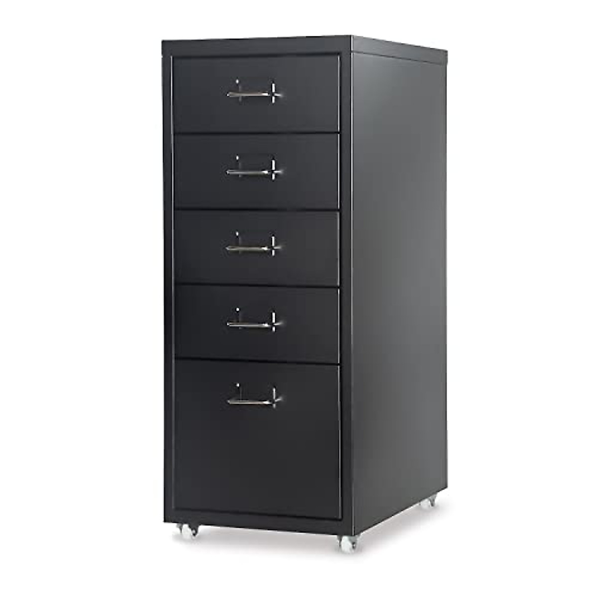 corpuwn 5 Drawer Mobile Storage Cabinet, 27" Metal Storage Dresser Cabinet with Castor Wheels,16" Deep Small Organization Chest for Home Office,Easy Assembly Without Screws,Black