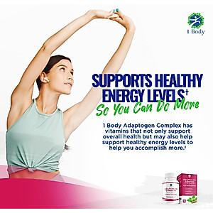1 Body Ashwagandha Complex Supplement - Adaptogen Formula - Focus and Energy Support Supplement for Men and Women - 60 Vegan Capsules