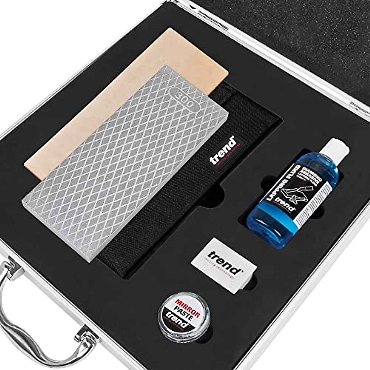 Trend Essential Diamond Sharpening Kit with 300/1000 Grit Bench Stone, Lapping Fluid, Leather Strop, Honing Paste, Cleaning Block & Sharpening Solutions Guide, DWS/KIT/H