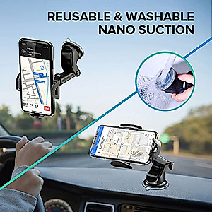 【2022 NEW】VOVIGGOL Universal Cell Phone Holder for Car Phone Mount Car Phone Holder Dashboard Windshield Air Vent Long Arm Strong Suction Cell Phone Car Mount Fit for iPhone Samsung All Phones (Black)