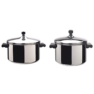 Farberware Classic Stainless Steel 6-Quart Stockpot with Lid, Stainless Steel Pot with Lid, Silver & Classic Stainless Steel 4-Quart Covered Saucepot - - Silver