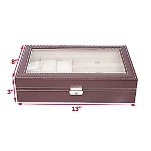 AUTOARK Leather 6 Watch Box Jewelry Case and 3 Piece Eyeglasses Storage and Sunglass Glasses Display Case Organizer,Brown,AW-020