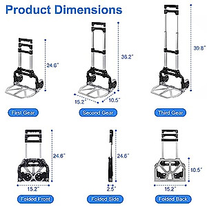 Double Rhombus Folding Hand Truck Dolly Cart, 330 Lbs Load Capacity Aluminium Trolley Cart with Telescoping Handle, 2 Rubber Wheels, Bungee Cords for Luggage, Travel, Moving, Shopping, Office Use