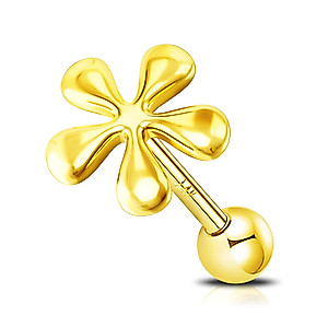 Jewseen 14K Solid Gold Cartilage Earring 16g Helix Earring Flower Cartilage Stud Tragus Piercing Jewelry for Women Conch Earring Stud Earrings Body Piercing Jewelry