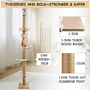 HOPERAN Floor-to-Ceiling Cat Tree (Adjustable Height: 100.3" - 106.3") 4-Layer Cat Climbing Tower with Hammock, Fence Springboard, Space Capsule, Fence Lookout, Natural Sisal Rope Scratching Posts
