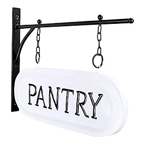 AuldHome Metal Hanging Pantry Sign, White Enamelware Iron 2-Sided Rustic Farmhouse Decor