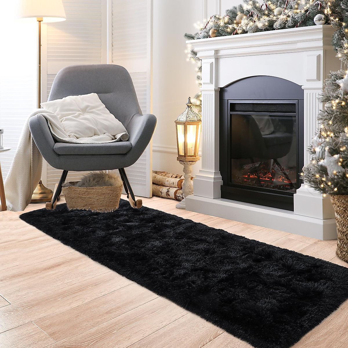Noahas Fluffy Black Runner Area Rugs, Non-Slip Shaggy Fuzzy Carpet for Bedrooms, Hallways, Living Room, Nursery - Soft Decor Rug for Kids, Girls, Boys
