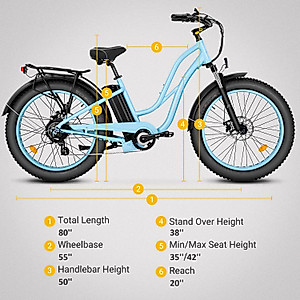 NF NIGHTFIRE Electric Bike for Adult, 750W Electric City Bicycle Up to 45-55 Miles, Removable Battery, 7 Speed, 26" Fat Tire Ebike for Womens Bicycle (Blue-11)