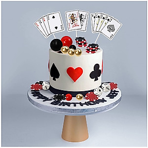 29PCS Casino Cake Decoration Dice Poker Chips Cupcake Cake Topper Set Ball Cake Topper Playing Card Game Theme Picks for Las Vegas Scene Birthday Party Decoration Supplies