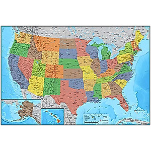Laminated United States USA And World Map Poster. 24X36 Detailed 3d Durable Up to Date. Great for Classroom, Teacher, Student, Home, Business, History. US Maps Wall Poster Chart.