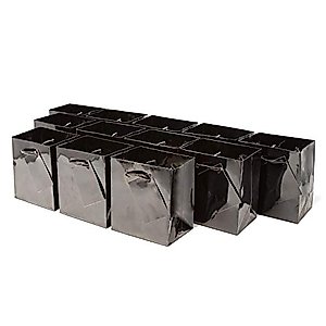 Black Gift Bags - 12 Pack Extra Small Metallic Holographic Paper Shopping Bags with Handles, Mini Gift Wrap Euro Totes for Birthdays, Tiny Party Favor Bags for Presents, Holidays Bulk - 4x2.75x4.5