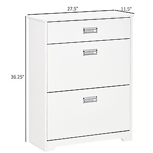 HOMCOM 3-Drawer Shoe Cabinet Modern Storage Rack with 2 Flip Doors Adjustable Shelf Freestanding Organizer for Hallway Holds 16 Pairs Shoe White