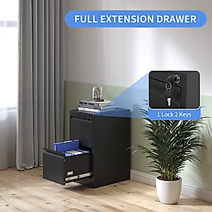 Yukimo 2 Drawer Lateral File Cabinet with Lock and 2 Drawer File Cabinet with Drawers, Black