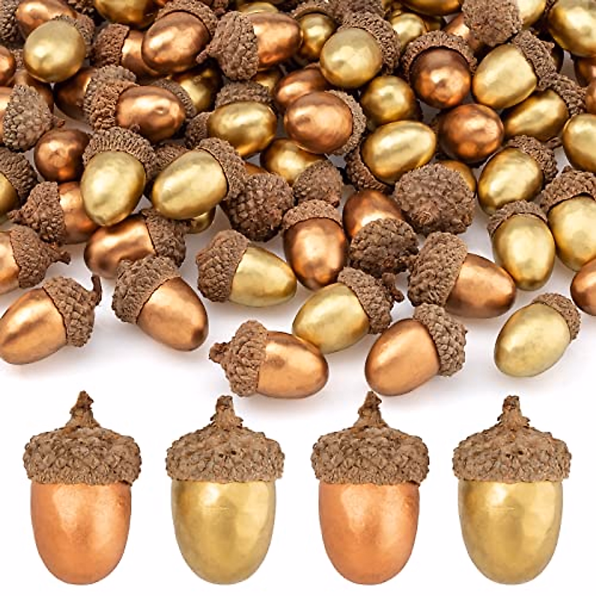 Noverlife 100PCS Golden Fake Acorns With Natural Cap, Artificial Simulation Set, Foam for Crafts, Thanksgiving Craft, Christmas Lifelike Small Ornament for Winter Decor
