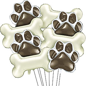 4 Pieces Bone Shaped Balloons Foil Helium Aluminum Balloons and 4 Pieces Dog Print Balloon for Pets Dog Party Suppliers (Coffee)