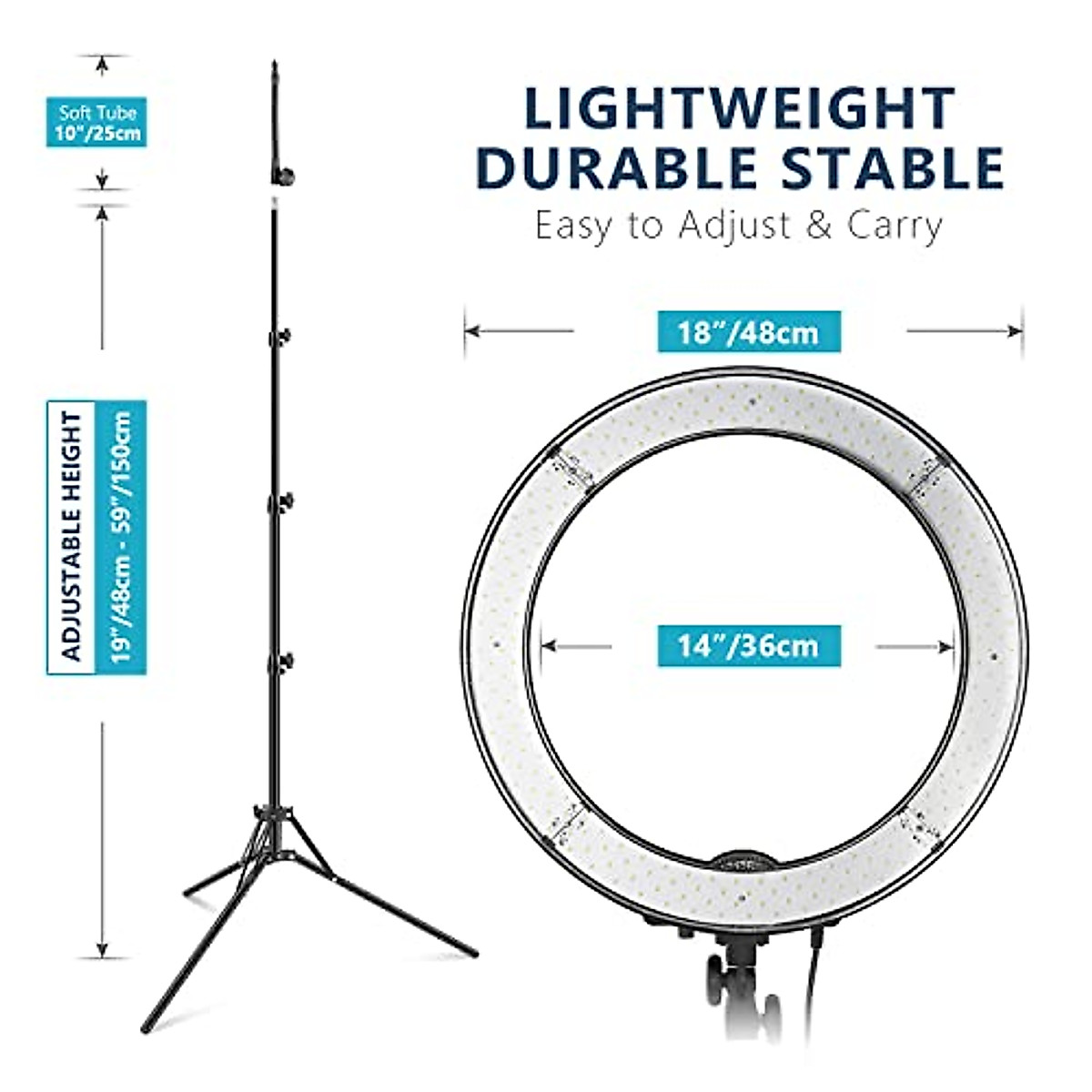 Neewer Ring Light Kit:18"/48cm Outer 55W 5500K Dimmable LED Ring Light, Light Stand, Carrying Bag for Camera,Smartphone,YouTube,TikTok,Self-Portrait Shooting, Black, Model:10100416