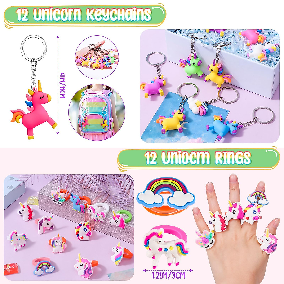 Winrayk 146Pcs Unicorn Party Favors Birthday Supplies Girls Bags Headband Bracelet Stamper Keychain Slap Bracelet Tattoo Sticker Ring, Goodie Bag Stuffers Unicorn Pinata Filler Unicorn Party Supplies