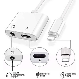 Apple MFi Certified Lightning to 3.5mm Headphones Dongle Jack Adapter for iPhone,2 in 1 Charger and Aux Audio Splitter Adapter Compatible with iPhone 8 11 12 X XR XS Support All iOS System