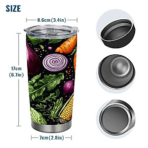 QWEUIOP 20oz Insulated Travel Coffee Mug Vegetable Eggplant Carrots Stainless Steel Tumbler with Lid Double Wall Vacuum Coffee Cup For Hot and Cold Drinks14280