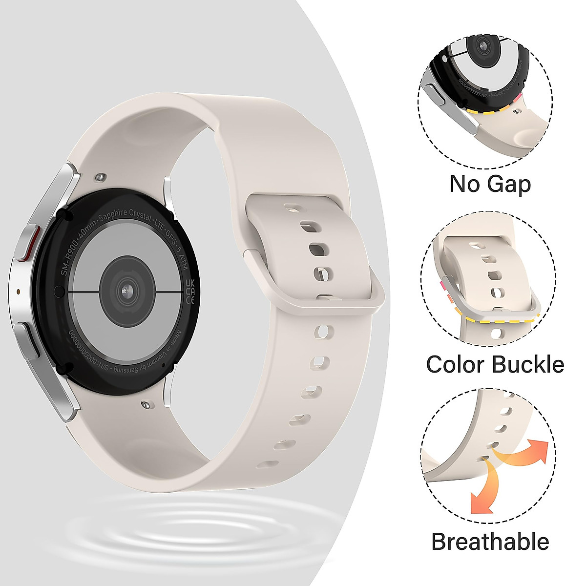 GGKING Premium Breathable Silicone Watch Band for Samsung Galaxy Watch 4 Classic Bands, 42mm-46mm