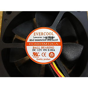 EVERCOOL EC6015M12CA with 3 PIN Connector, 60X60X15MM, Medium Speed, 12 Volt Fan