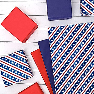 Whaline Patriotic Tissue Paper Patriotic Star Stripe Pattern Tissue Paper Red Blue Wrapping Paper 4th of July Art Tissue Art Tissue for Independence Day Gift Packing Party Decorations, 14x20 Inch