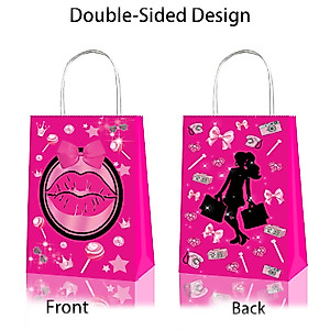 LTHOENG 15pcs Pink Girl Party Bags, Princess Gift Bags Candy Goodie Treat Hot Pink Party Favors Bags with Handles for Girls Princess Theme Party Decoration Birthday Supplies