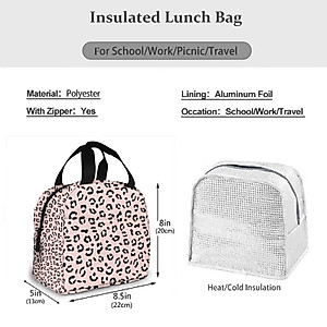 JSHXJBWR Pink Leopard Skin Pattern Portable Lunch Bag For Women Men Pink Insulated Cooler Tote Bag Reusable Lunch Box For Travel/Picnic/Work/Hiking/Office