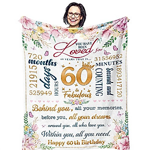 Ruvinzo 60th Birthday Gifts for Women, 60 Year Old Gifts for Women, 60 Birthday Gifts Blanket 60” x 50” for Women, 60th Birthday Decorations Women, Gifts Idea for 60 Year Old Woman, Cheers to 60 Years