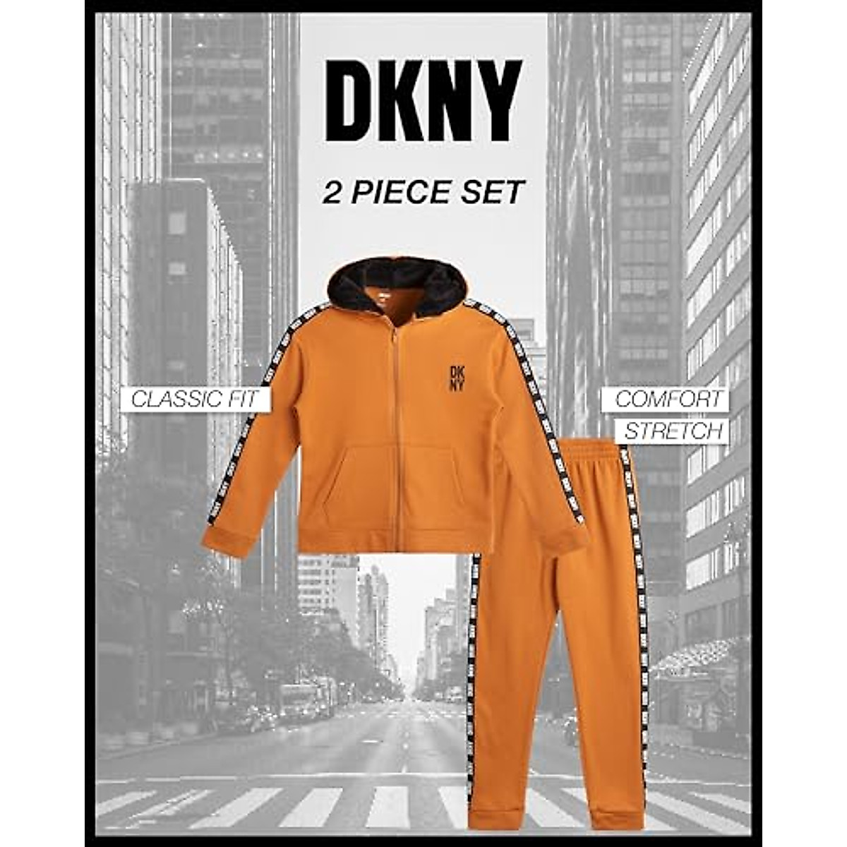 DKNY Boys' Sweatsuit Set - 2 Piece Fleece Sweatshirt and Jogger Sweatpants (Size: 4-12), Size 5, Meerkat